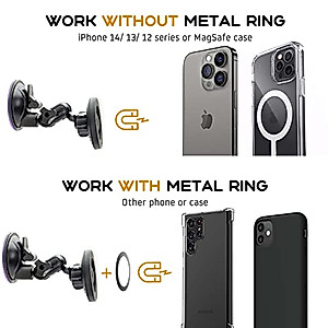 Quyee Magnet Mirror/Shower Phone Holder, Suction Cup Phone Wall Mount for iPhone 14 13 12 11 Pro Max Mini XS XR/Magsafe Case/Magsafe Ring, Gifts for Men Women Kids