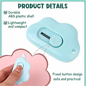 Cute Retractable Box Cutter Cloud Shaped Mini Box Cutters Utility Knives Art Cutter Package Opener Tool for Office, Home, DIY Crafts (Blue&White&Pink)