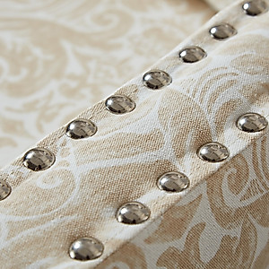 Dolonm Accent Chair with Arms Mid Century Modern Decorative Side Chair Upholstered Reading Chair with Wood Legs Nailhead Studded Wingback Linen Fabric Chair for Living Room Bedroom, Beige