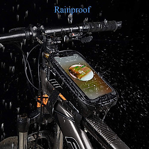 Bike Phone Mount Bag, Waterproof Bicycle Cycling Top Tube Handlebar Phone Holder Pouch Front Frame Storage Bag for iPhone 11 12 13 Pro Max, Galaxy S22 S21 Ultra S20 FE A12, Google Pixel 6, OnePlus 9 8