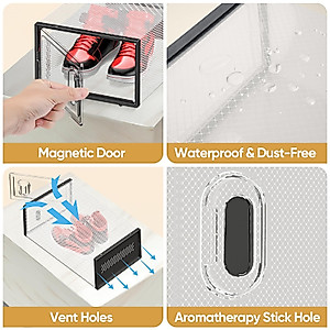 BALEINE 12 Pack Stackable Shoe Storage Boxes Fit Size 9, Thickened Clear Shoe Box Bins with Lids, Plastic Foldable Shoe Rack Organizer Sneaker Storage Containers (Large, Black)