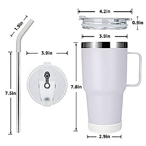 Sursip 30oz Insulated Mug/Tumbler With Lid and Straw,Stainless Steel Vacuum Tumbler,Keep Cold and Hot,BPA Free,Leak Proof,Dishwasher Safe,Car Holder,Gifts/Travel Mug/Coffee Tumbler(Whtie-1Pack)