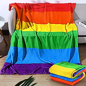 2 Pack Pride Rainbow Throw Blanket LGBT Flannel Blanket Colorful Stripe Rainbow Soft Warm Blankets for Bed Couch Sofa, LGBT Gifts for Teens Kids Adults