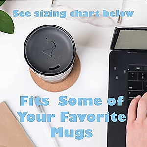 Porta Via Reusable Coffee Cup Silicone Lid – Fits Any Tumbler, Water Bottle, & Ceramic Coffee Mug – Dishwasher-Safe Ceramic Travel Mug Lid Keeps Hot Cups Hot (Medium to Large - Grey)