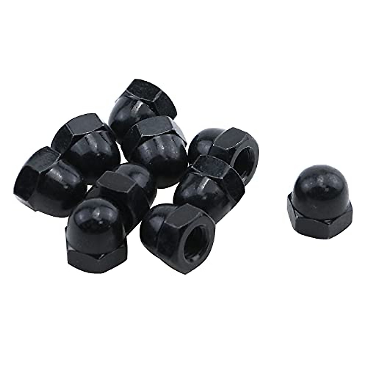 Antrader M10 Thread Dia Acorn Cap Black Zinc Plating Carbon Steel Decorative Dome Head Hex Nuts, 10-Pack