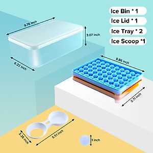 longzon Mini Round Ice Cube Tray with Lid and Bin, 2 pack Silicone Ice Cube Trays for Freezer,Circle Ice Mold,Ice Trays for Freezer Making 100pcs 20mm Sphere Ice Balls Chilling Cocktail Whiskey Coffee