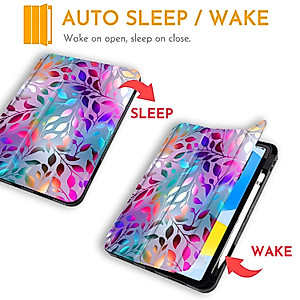 Hi Space for iPad 10th Generation Case 10.9 inch 2022 with Pencil Holder, Colorful Leaf Trifold Protective Shockproof Cover foriPad 10th Gen Auto Sleep Wake for A2757 A2777