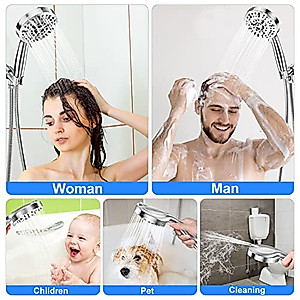 JiaSifu 10-Mode Handheld Shower Head Set, High Pressure Shower Head with 59” Stainless Steel Hose and Adjustable Brass Bracket, All Chrome Finish（Model: US-14591）