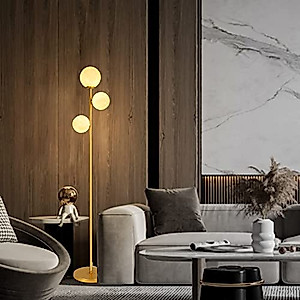 3 Globe Moon Floor Lamp for Living Room, Modern Gold Floor Lamp with 3D Printing Frosted Shade and LED Bulb, Mid Century Standing Lamp, 67" Metal Tall Pole Lamp for Bedroom Girls Room, Dresser, Office