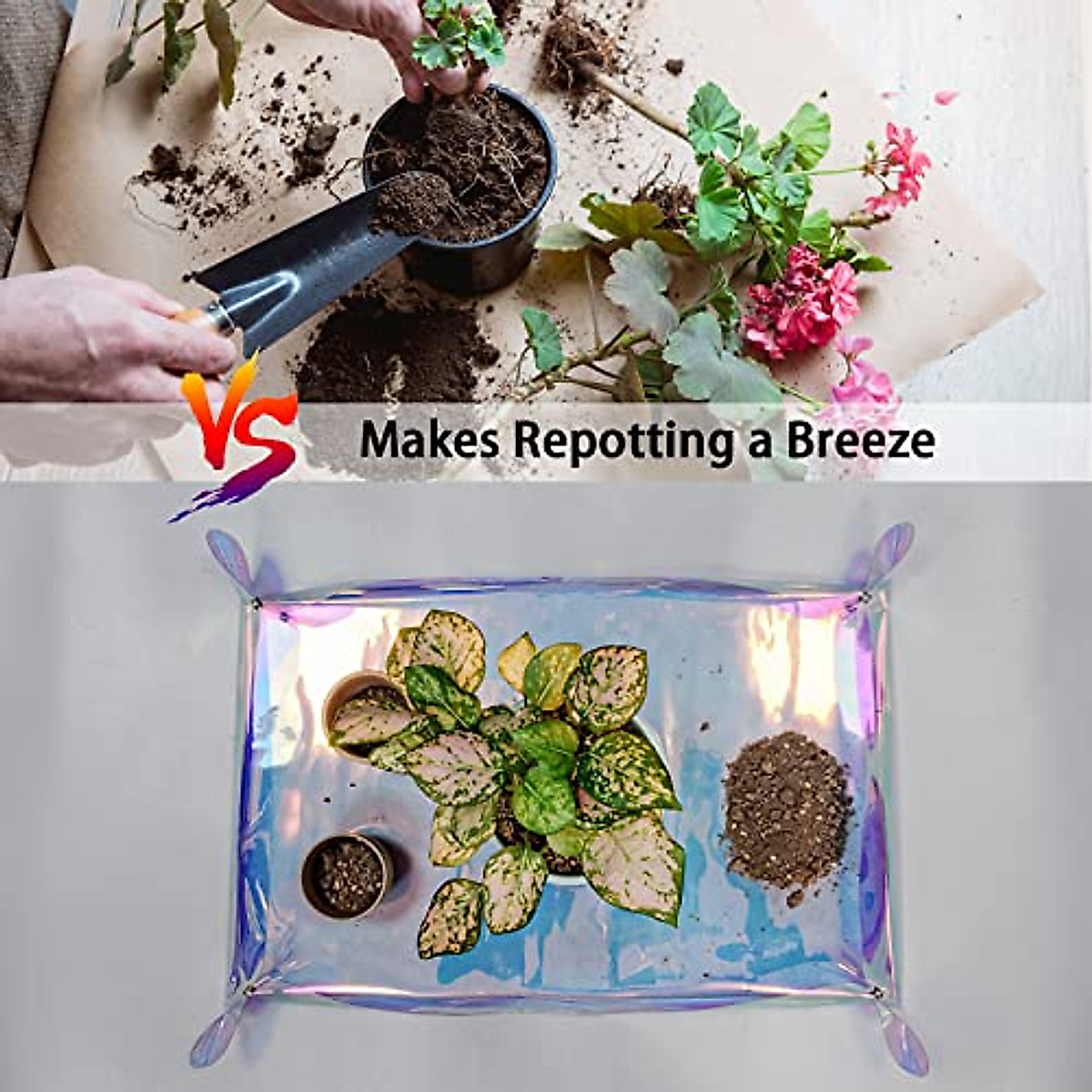 Azureblue Repotting Mat for Indoor Plants Iridescent Plant Potting Mat Waterproof Potting Repotting Tray Gardening Mat Indoor Plant Accessories 25.6 x 17.3