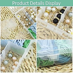 RYKOMO 5 Pack 36 Grids Clear Plastic Organizer Storage Box Container with 270 Label Stickers, Craft Bead Organizers and Storage with Adjustable Dividers Plastic Container with Dividers for Crafts