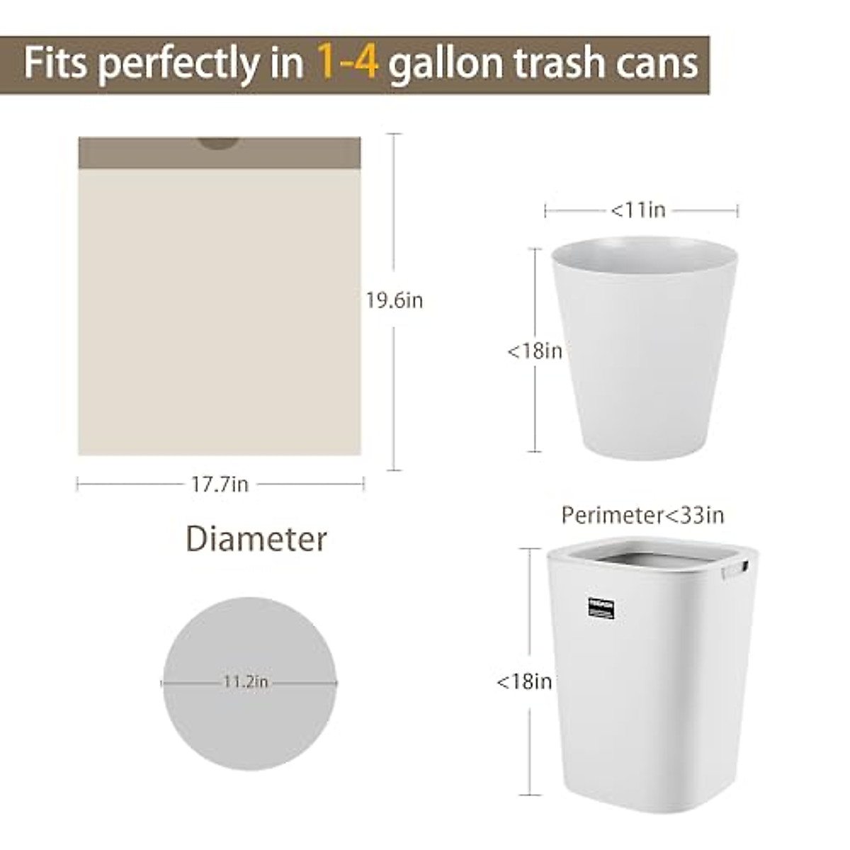 Noacy Small Trash Bags 4 Gallon Drawstring Apply to Kitchen Bathroom Bedroom Trash Can Mini White Garbage Bags, 62 Count