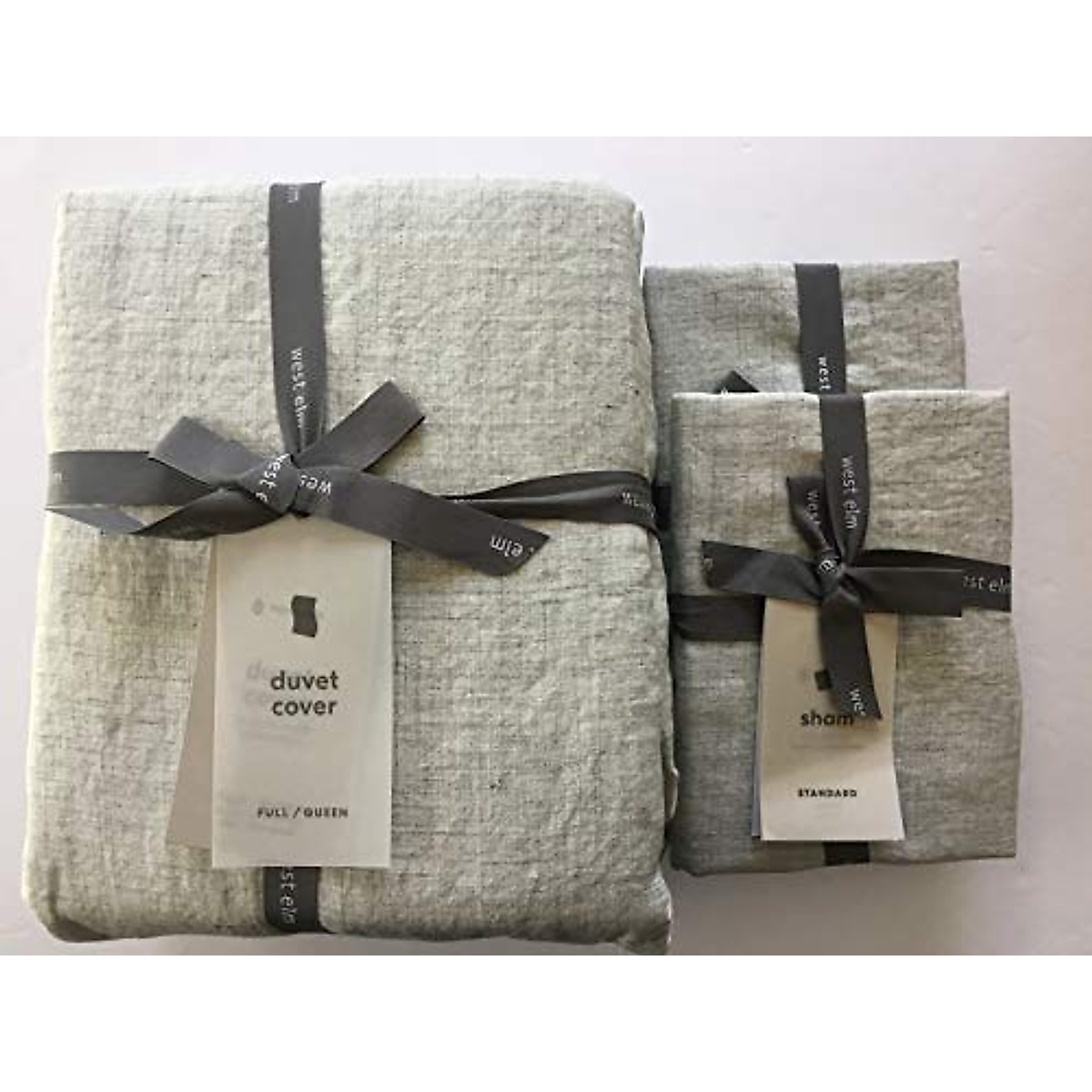 West Elm Belgian Flax Linen Fiber Dyed Duvet Cover Full/Queen & Two Standard Shams ~Frost Gray~