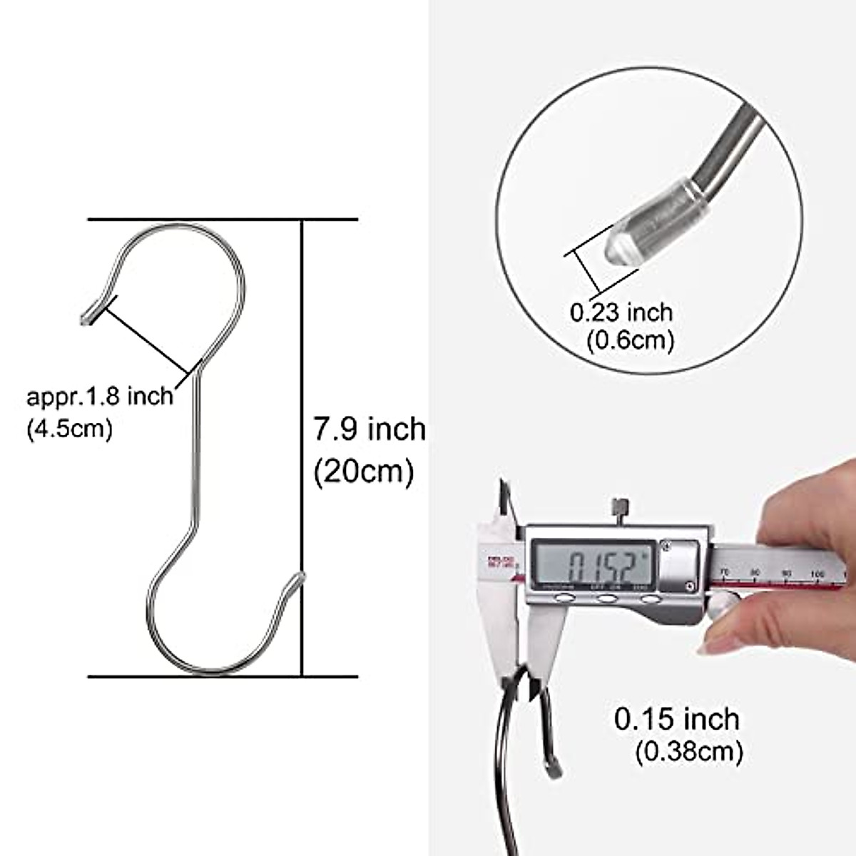 EveStroKA 12 Pack 7.9 Inch S Hooks Stainless Steel Long Heavy Duty for Hanging Clothes 20cm