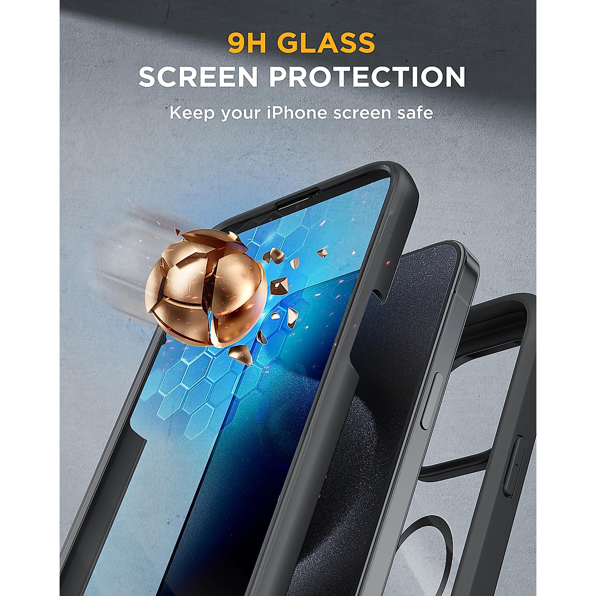 Miracase Magnetic for iPhone 15 Pro Max Case 6.7'' [Compatible with Magsafe] Full-Body Drop Proof Bumper Phone Case for iPhone 15 Pro Max with Built-in 9H Tempered Glass Screen Protector,Black