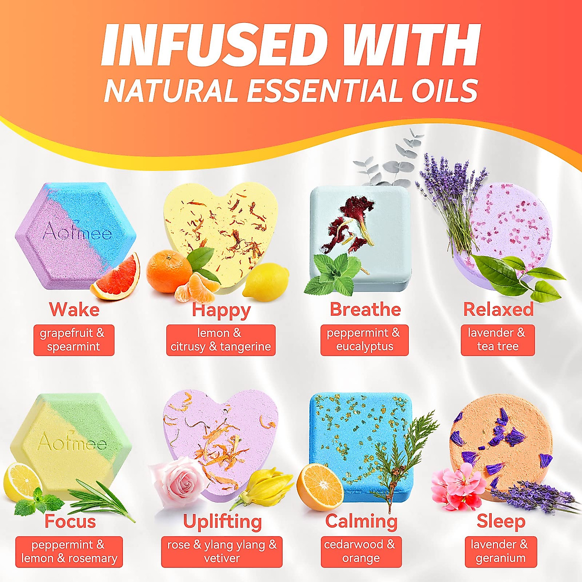 Shower Steamers, Aofmee Shower Bombs 8 PCS Shower Steamer Aromatherapy, Shower Tablets with Essential Oil, Shower Fizzies Bath Bombs, Valentines Birthday Mothers Day Christmas Gifts for Women Mom Wife