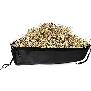 QWORK Hay Feed Bags for Horse, Large Capacity Corner Hay Bag, Reduces Waste, with Mesh Bottom and Snap Closure, for Horse Trailer Stalls, Black