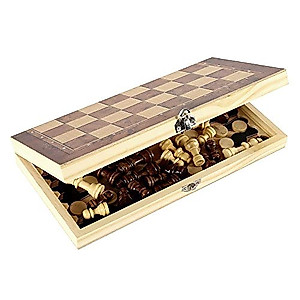 Icegrey Folding Wooden Chess Board Traditional Games Portable Storage International Chess Set for Kids and Adult School Outdoor Travel 24x24cm(9.4''x9.4'')