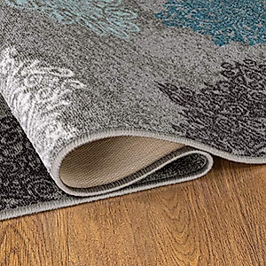Antep Rugs Alfombras Modern Floral 2x4 Non-Skid (Non-Slip) Low Profile Pile Rubber Backing Kitchen Area Rugs (Gray, 2'3" x 4')