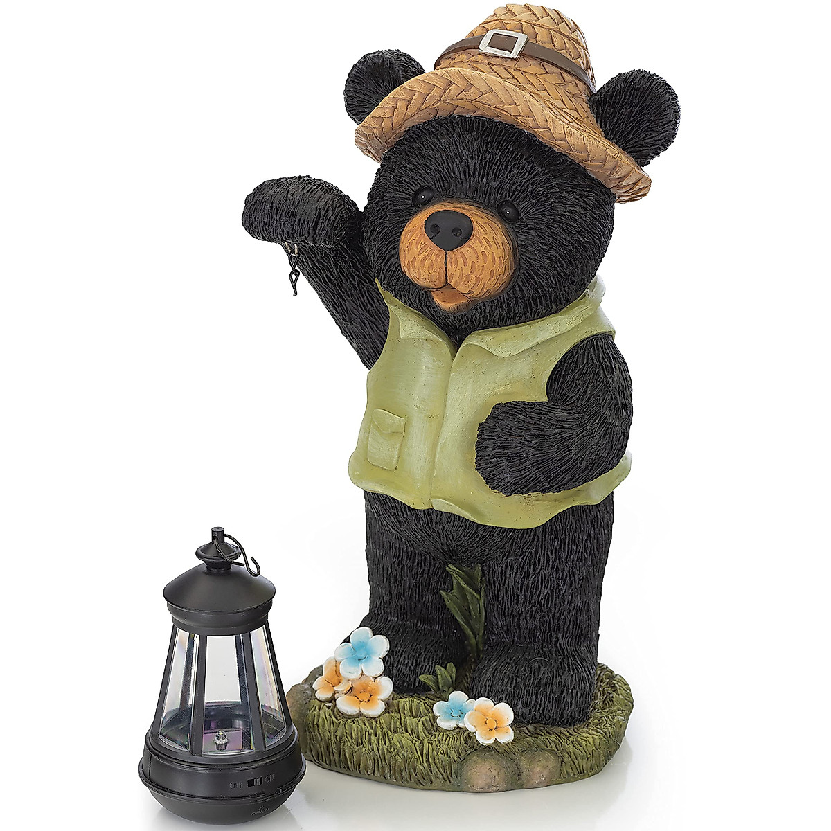 VP Home Camping Bear with Lantern Solar Powered LED Outdoor Decor Garden Light Bear Yard Statue Bear Outdoor Decor Bear Yard Decor Bear Statue Cedar Carved Bear with Solar Lantern Garden Bear
