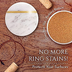 Marble Coasters for Drinks , Gold Coasters Set of 6 with Gold Holder , 4" Wide Modern Round Table Coasters with Gold Brass Inlay , Gold Coasters Made from Real Solid Marble , Porta Vasos