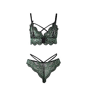 Sexy Lingerie for Women Sexy Naughty Slutty Plus Size Lingerie Floral Embroidery Lace Sheer Bra and Panties Sets Lingerie Green