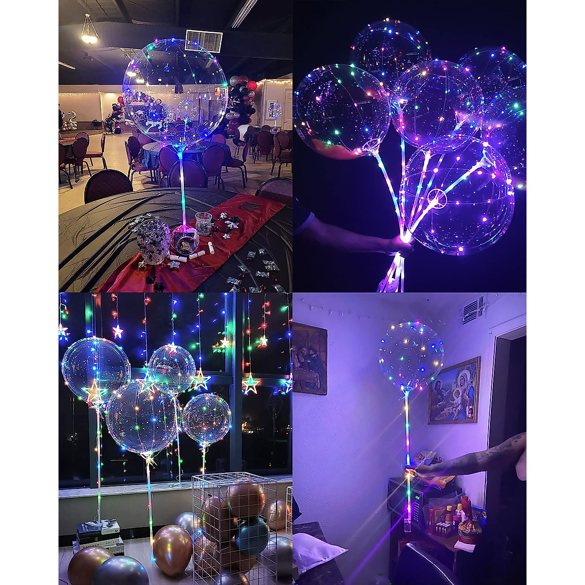 10 Pack LED Balloons with Sticks - Light Up Balloons LED Balloon, Clear Bobo Balloons with Lights, 20 Inch Bubble Balloons with Lights, Helium Lighted Balloons, Glow in the Dark Balloons for Party