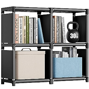 Mavivegue Book Shelf, 4 Cube Storage Organizer, DIY Bookcase, Metal Cube Bookshelf,Book case for Bedroom, Living Room,Office,Closet Storage Organizer, Black Cubicle Storage Rack