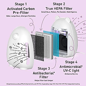 Pure Enrichment® PureBaby® Kids Bear Air True HEPA Air Purifier - Energy Star Rated, 4 Stage Air Filtration, UV-C Light, and Night Light for Medium-Large Rooms - Baby Nurseries, Kid Bedrooms (White)