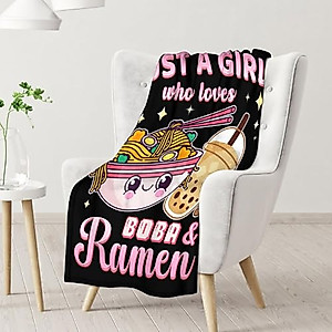 Cute Blanket for Girls - Ramen Throw Blanket Gifts for Kids Ramen Lovers - 40 x 50 Inches Black Soft Flannel Food Blankets for Couch Sofa Chair Bed