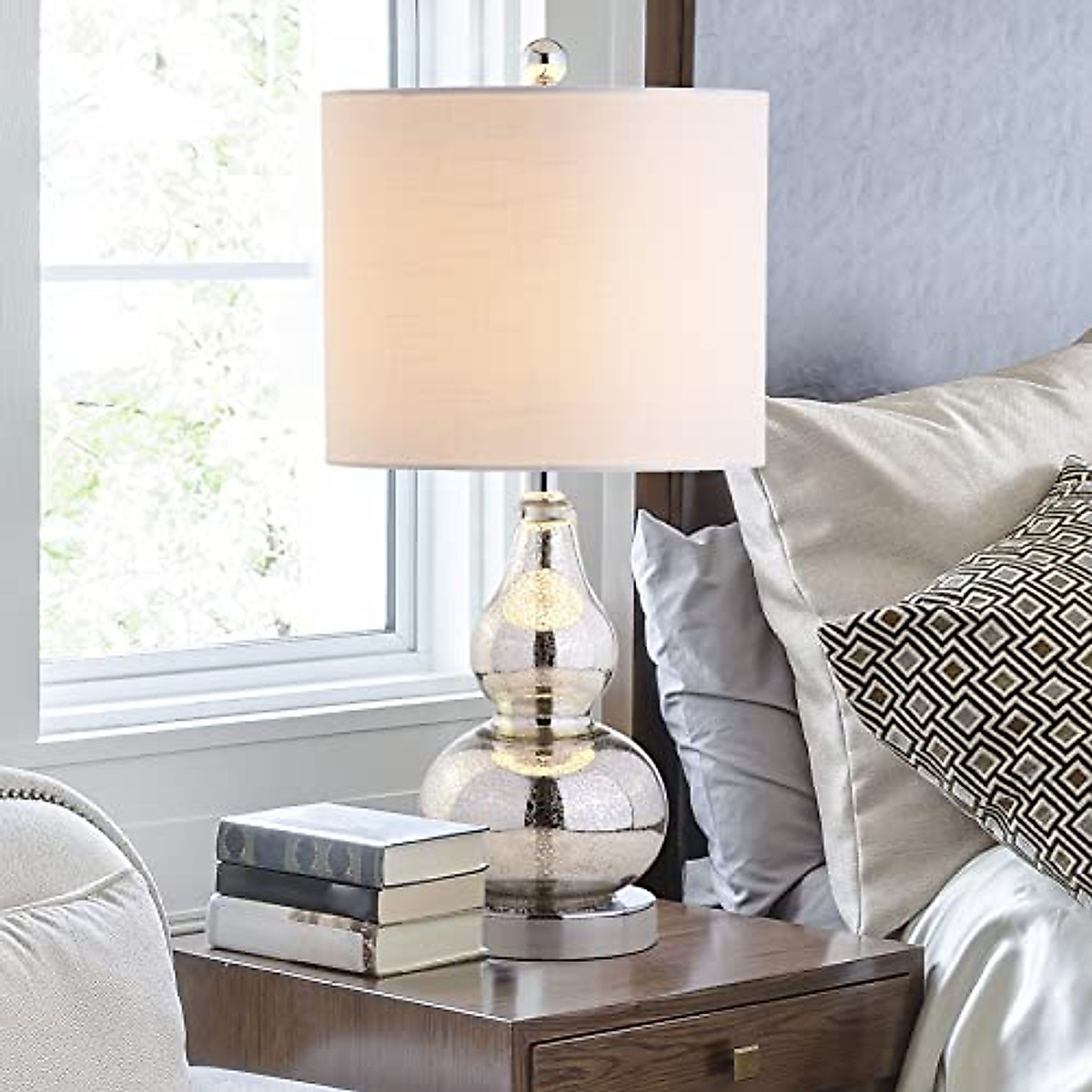 JONATHAN Y JYL1028C Anya 20.5" Mini Glass LED Table Lamp, Transitional, Glam, Midcentury, Modern, Elegant, Office, Living Room, Family Room, Dining Room, Bedroom, Hallway, Foyer, Silver