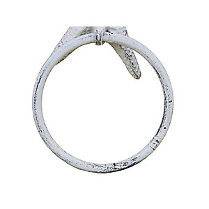 Handcrafted Nautical Decor Rustic Whitewashed Cast Iron Starfish Towel Holder 8.5" - Decorative Starfish -