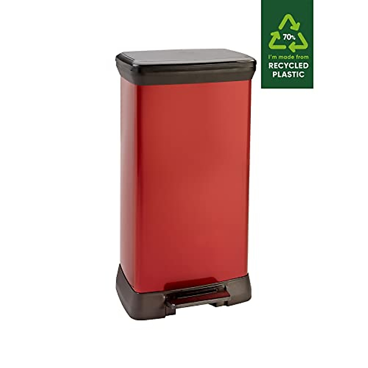 CURVER Metal Effect Kitchen One Touch Deco Bin, Red, 50 Litre