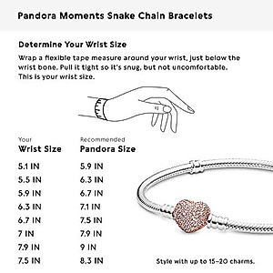 Pandora Jewelry - Moments Pave Heart Clasp Snake Chain Cubic Zirconia Bracelet - Gift for Her - Pandora Rose - 6.7"