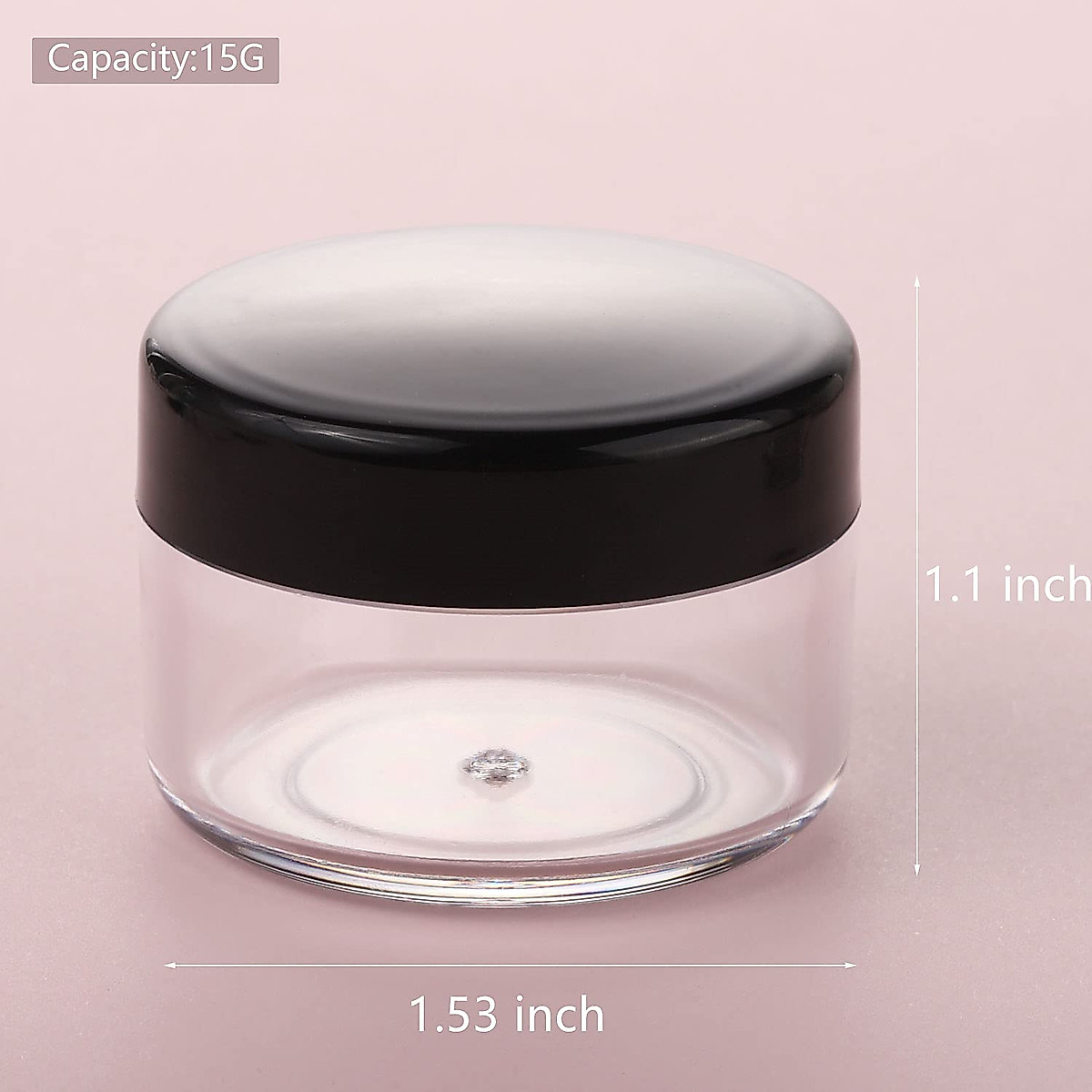 100 Count Small Sample Containers Makeup Jars 15 Gram Cosmetic Containers with Lids Plastic Jars Black Traveling Jars Empty Bottles for Toiletries