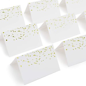 AZAZA 50 Pcs Place Cards with Gold Foil Dots - Textured Table Tent Cards Seating Place Cards for Weddings Banquets Dinner Parties 2.5" x 3.75" (Dots - Gold)