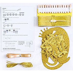 1st Birthday 12 months Photo Banner, Cake Topper, Highchair One Garland. Newborn to 1 Year old Monthly Milestone Picture, Baby Boy & Girl First Gold Decorations Party Supplies