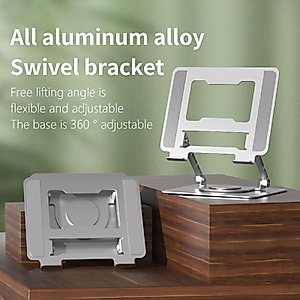 Peymoxra Laptop Stand Aluminum Computer Stand for Desk with 360° Rotating Base Adjustable Height and Angle Ergonomic Designe, Compatible with MacBook, Tablets and All Notebook 7-17" Silver
