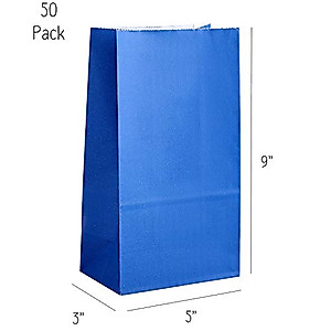 Party Favor Bag - 50 Piece Navy Blue Kraft Paper Treat Bags Ideal for, Lunch, Gift Bags Birthday Parties, July 4th or Baby Showers - 5 x 3 x 9 Inch