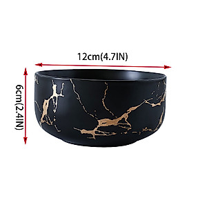 Set of 4 Gold Marble Soup Bowls Ceramic Cereal Bowl Marble Soup Bowl 17 OZ Ceramic Rice Bowl Luxury Gold Inlay Dessert Bowl (Black-4)