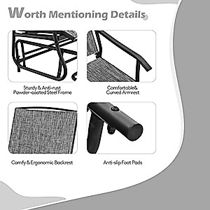 Safstar 2-Person Outdoor Glider, Patio Glider Bench Chairs with Center Tempered Glass Table & Breathable Loveseat, Double Swing Glider Chair for Porch Garden Poolside Balcony Lawn (Gray)