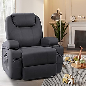 JUMMICO Power Lift Recliner Chair with Massage for Elderly Faux Leather Modern Reclining Sofa Chair with Cup Holders, Remote Control, Adjustable Furniture (Navy Blue)