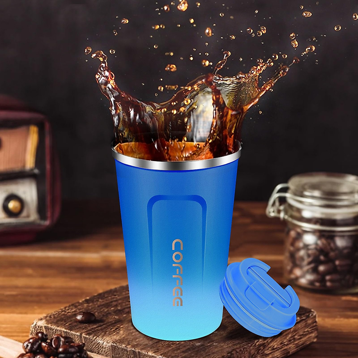 JTRYEMU Travel Mug 12 oz Insulated Coffee Cup with Lid, Reusable Leak Proof Tumbler, Stainless Steel Vacuum Gradient Colorful Thermos Cup, Thermal Keeps Cold and Hot for Coffee/Tea