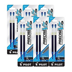 Pilot Precise V7 RT Ink Refill, 2-Pack for Retractable Rolling Ball Pens, Fine Point, Blue, Pack Of 6