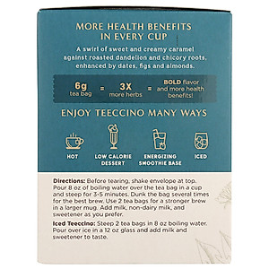 Teeccino Dandelion Caramel Nut Tea - Caffeine Free, Roasted Herbal Tea with Prebiotics, 3x More Herbs than Regular Tea Bags, Gluten Free - 10 Tea Bags