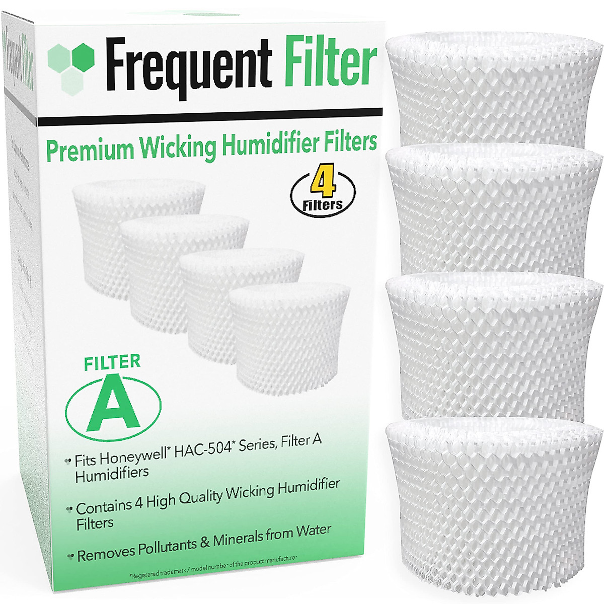 Frequent Filter - Compatible Honeywell Germ Free Cool Mist Wicking Humidifier, Filter A. Fits HCM 350, HCM350w, HCM350, Quietcare Tower & More. Replacement HAC 504, HAC504, 504AW - (Pack of 4)