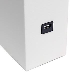 Elegant Designs LT1053-WHT Modern Leather Table Lamp with USB and White Fabric Shade, White