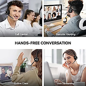 Bluetooth Headset, TECKNET Wireless On Ear Headphones with Noise Cancelling Microphone for Trucker, Hand Free Wireless Headset with Mute Mic for Cellphone, PC, Home, Office, Call Center, Skype, Travel