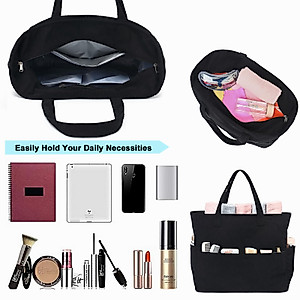 LEDAOU Large Beach Tote Bag Women Waterproof Sandproof Zipper Beach Tote Bag for Pool Gym Grocery Travel with Wet Pocket (Black)