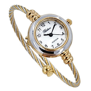 2Tone Gold Silver Cable Band Ladies Bangle Cuff Watch